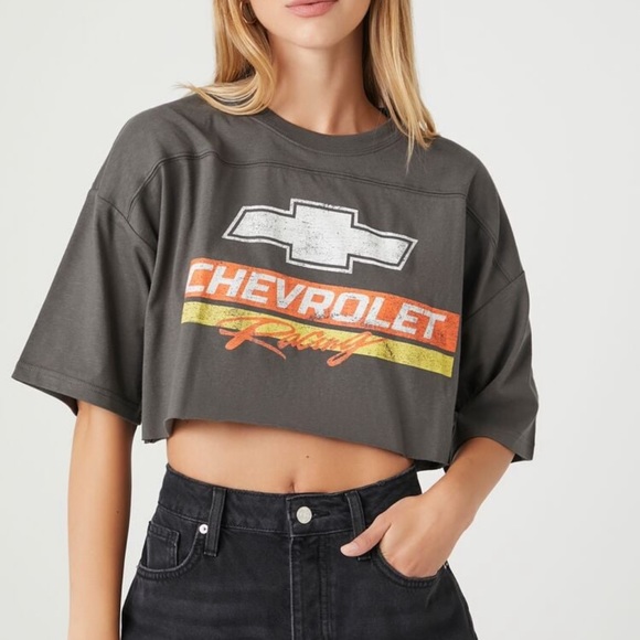 Chemistry | Tops | Chevrolet Loose Fitting Distressed Cropped Tee ...